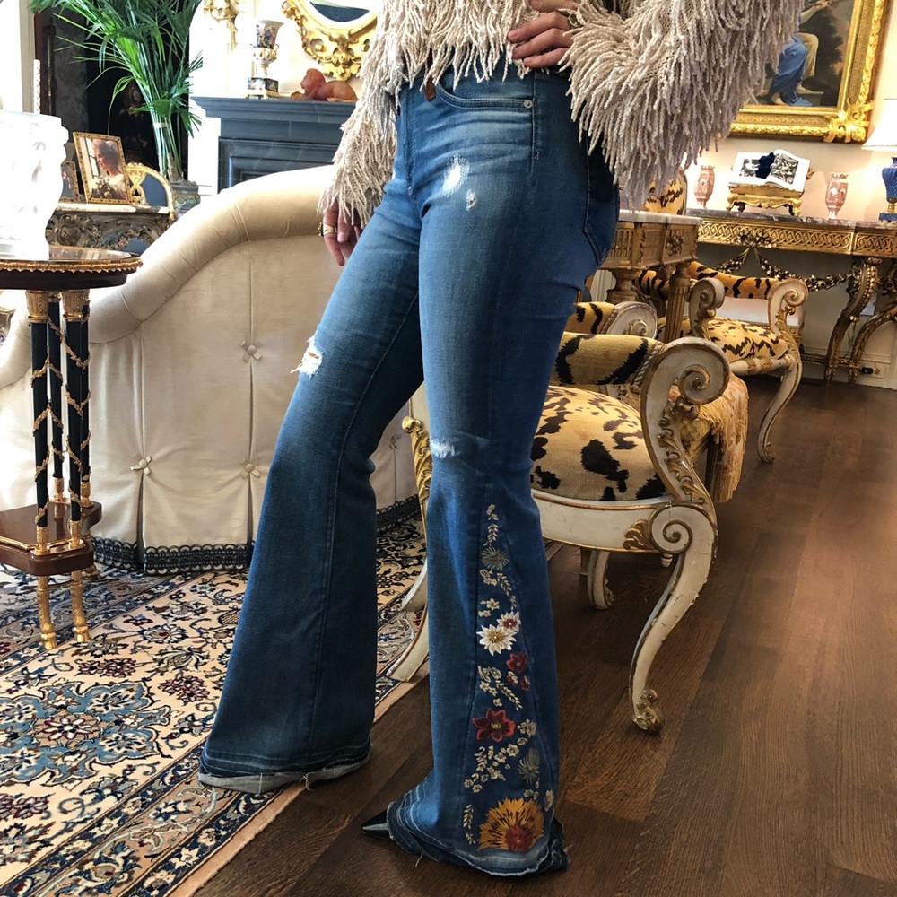 Ag Beautifully Embellished Flare Boot Cut Jeans - Gem